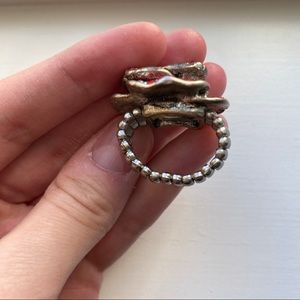 Vintage | Jewelry | Vintage Chunky Silver Ruby Rose Flower Ring | Poshmark
